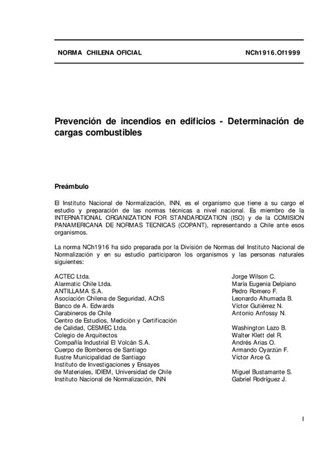 Nch 1916 Carga Calorifica I Norma Chilena Oficial Nch1916 Prevención De Incendios En Edificios