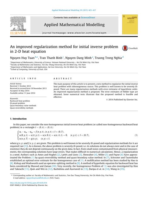 pdf an improved regularization method for initial inverse problem in
