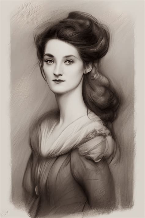Beautiful Edwardian Woman Pencil Illustrated Portrait · Creative Fabrica