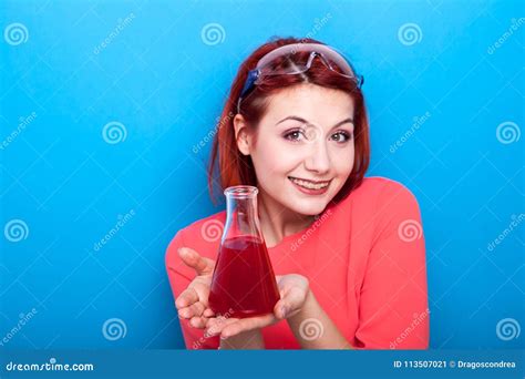 Young Beautiful Chemist Woman Holding A Scientific Tube In Hands Stock Image Image Of Liquid