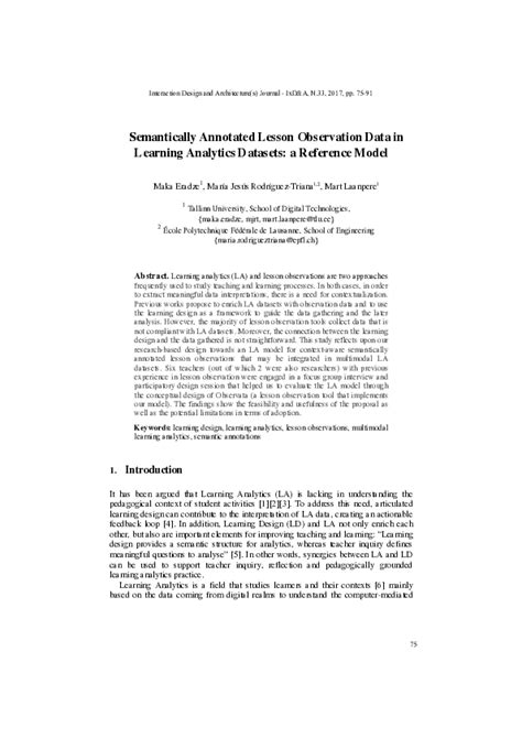 Pdf Semantically Annotated Lesson Observation Data In Learning Analytics Datasets A Reference