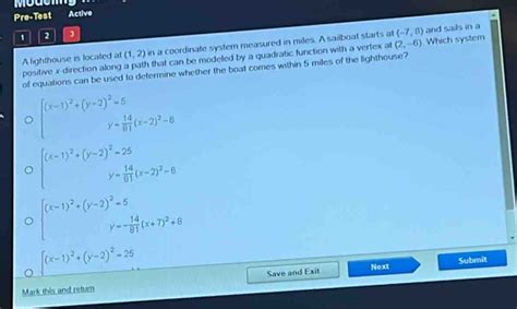 solved pre test active 1 2 3 a lighthouse is located at 1 2 in a