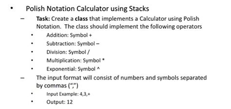 Solved Polish Notation Calculator Using Stacks Task Create