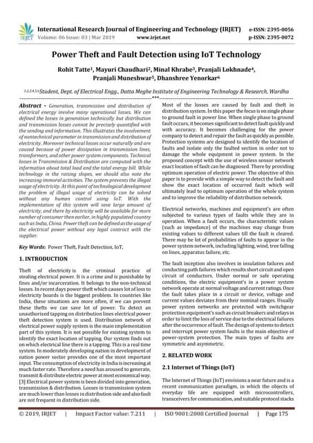 Irjet Power Theft And Fault Detection Using Iot Technology Pdf