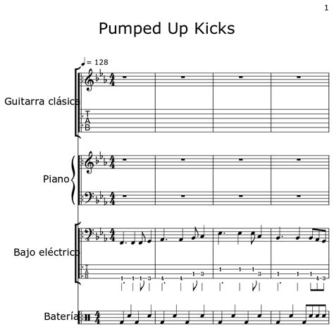 Pumped Up Kicks Sheet Music For Classical Guitar Piano Electric Bass Drum Set