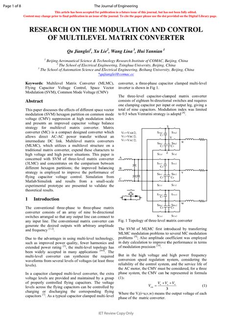 Pdf Research On The Modulation And Control Of Multilevel Matrix Converter