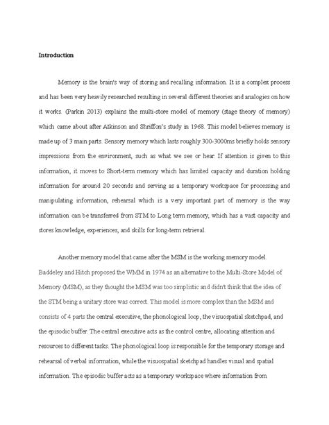 Psych Psyc Mini Lab Introduction Memory Is The Brains Way Of