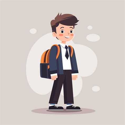 Joven Chico Colegial En Colegio Uniforme Y Con Un Mochila Va A Escuela