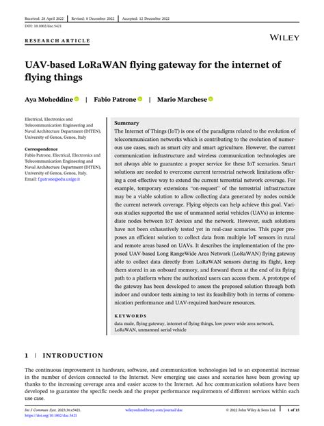 uav‐based lorawan flying gateway for the internet of flying things