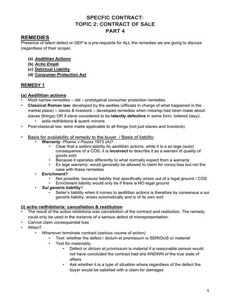 Specific Contracts 2023 Topic 2 Contract Of Sale Part 4 Pdf