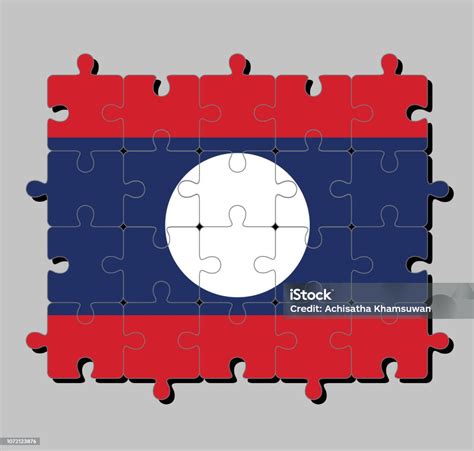 파란색 빨간색과 흰색 원 컬러로 라오스 국기의 지 그 소 퍼즐 성취 또는 완벽의 개념입니다 공란에 대한 스톡 벡터 아트 및 기타 이미지 Istock