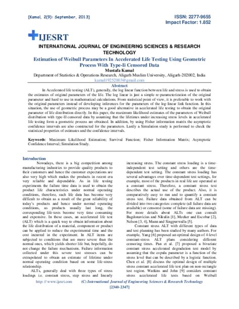 pdf estimation of weibull parameters in accelerated life testing using geometric process with
