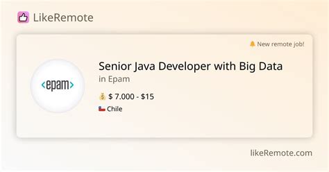 📩 Senior Java Developer With Big Data At 🏢 Epam Salary 💰 7 000 15 📍remote Job In 🇨🇱 Chile
