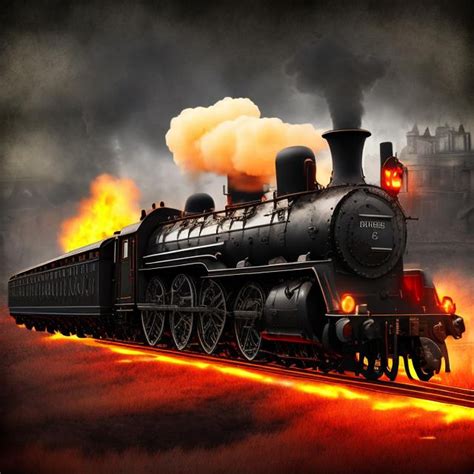 Steam Train In Hell Style Realistic Picture