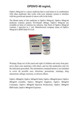 Nivolumab Opdivo 40mgml Injection At Best Price In New Delhi Id