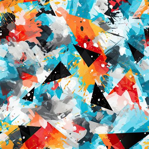 Colorful Pattern With Triangles And Paint Splatters Influenced By