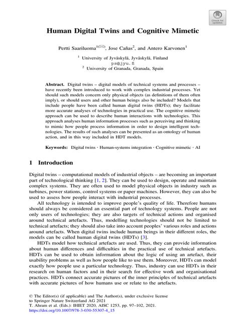 Human Digital Twins And Cognitive Mimetic Pdf Information Human Computer Interaction