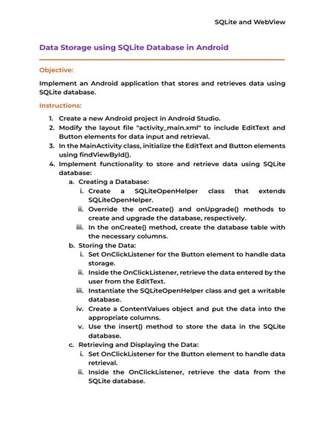 Data Storage Using Sqlite Database In Android Objective Pdf
