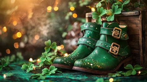 Emerald Green Boots And Shamrocks A St Patrick S Day Delight Stock
