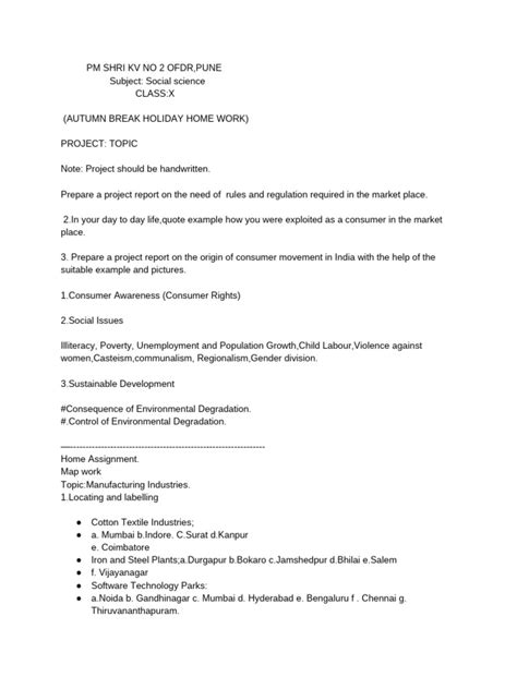 Class Xthautumn Break Home Assignment Pdf Business