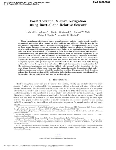 Pdf Fault Tolerant Relative Navigation Using Inertial And Relative Sensors