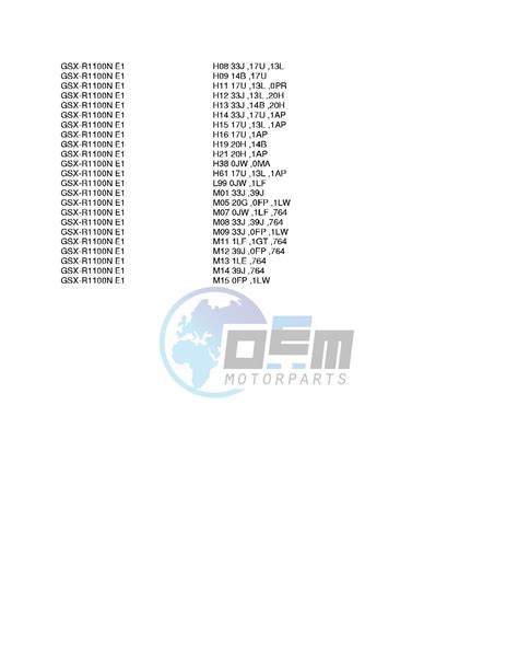 Color Chart Suzuki Gsx R1100 E1 1991 1992 Motorcycle Oem