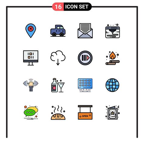 Set Of 16 Modern Ui Icons Symbols Signs For Sync Computer Contact Printer Internet Editable