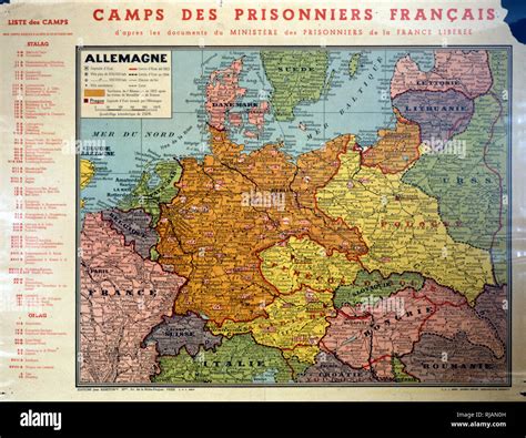 Map With List Of Prisoner Of War Camps In Germany And Occupied Areas