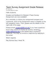 Team Survey Assignment Grade Release Docx Team Survey Assignment