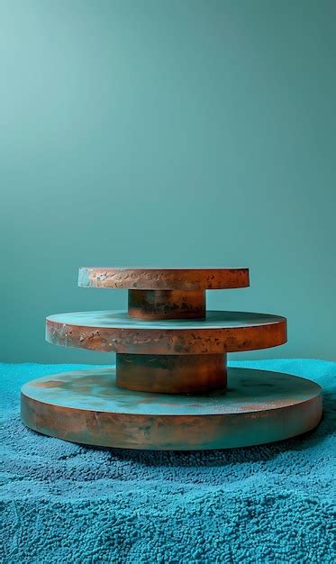 Multi Level Circular Brass Product Stand With A Natural And Weather