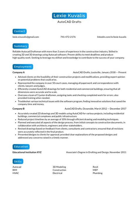 Autocad Draftsman Resume Cv Example And Writing Guide