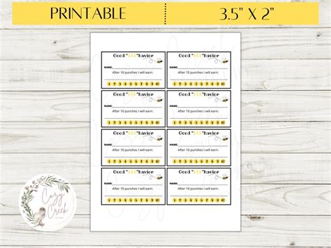 Printable Good Bee Havior Punch Card Classroom Behavior Reward Card Cute Bee Theme Punch
