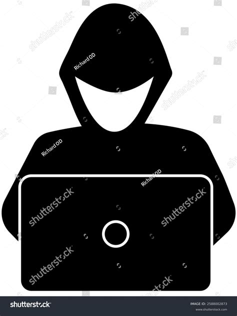 Anonomous Hacker Character Using Computer Personal Stock Vector