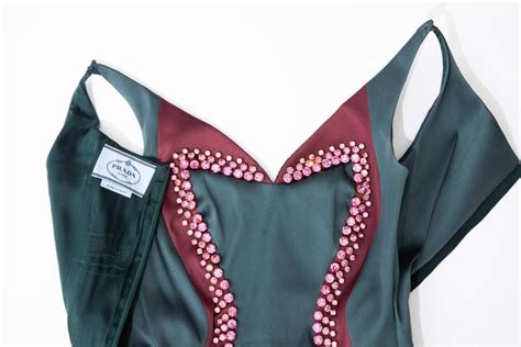 Prada Silk Satin Embroidered Swarovski Crystal Evening Dress Spring