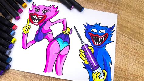 Draw Huggy Wuggy Heals Kissi Missi Drawing Huggy Wuggy And Kissi