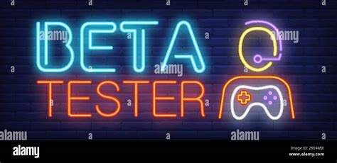 Beta Tester Neon Text And Person With Game Console Stock Vector Image And Art Alamy