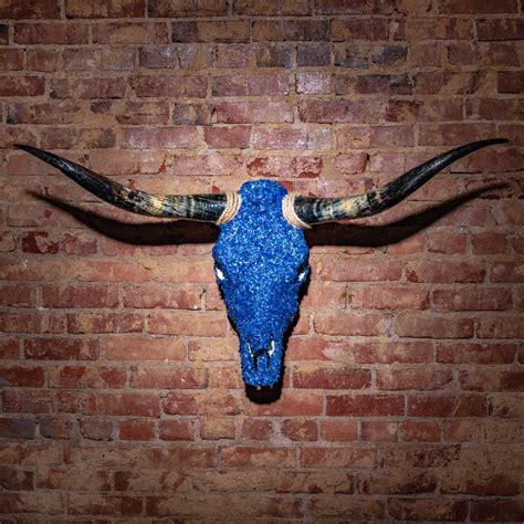 Cobalt Blue Glass Longhorn Skull Vibrant Western Wall Art Into The West