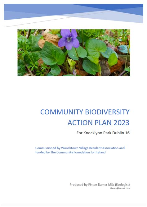 Knocklyon Park Community Biodiversity Action Plan 2023 Actions For Biodiversity