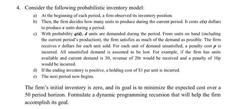 Solved Consider The Following Probabilistic Inventory Chegg