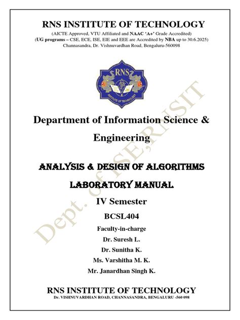 Rnsit Bcsl404 Ada Lab Manual Pdf Engineering Integer Computer