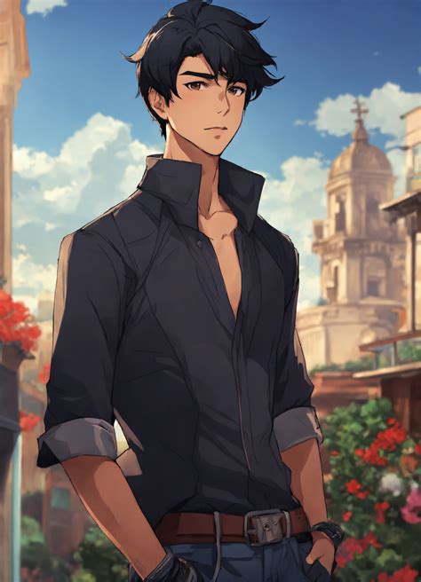 Lexica Male Mexican Anime Character Short Black Hair Anime Style
