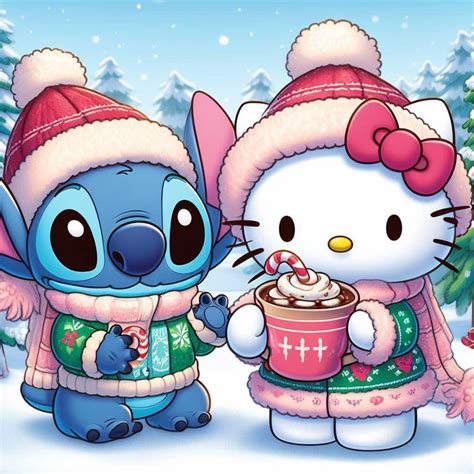Stitch And Hello Kitty Lilo And Stitch Drawings Christmas Wallpaper