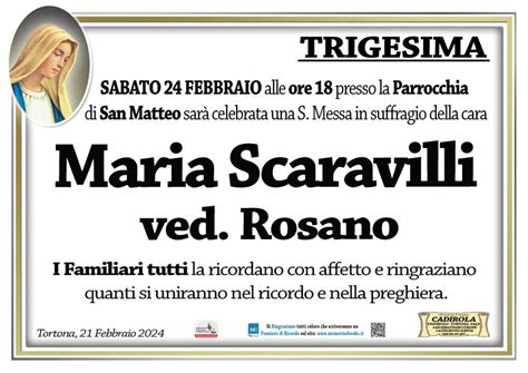 Necrologio Maria Scaravilli Ved Rosano Necrologi Tortona