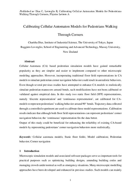 Pdf Calibrating Cellular Automaton Models For Pedestrians Walking