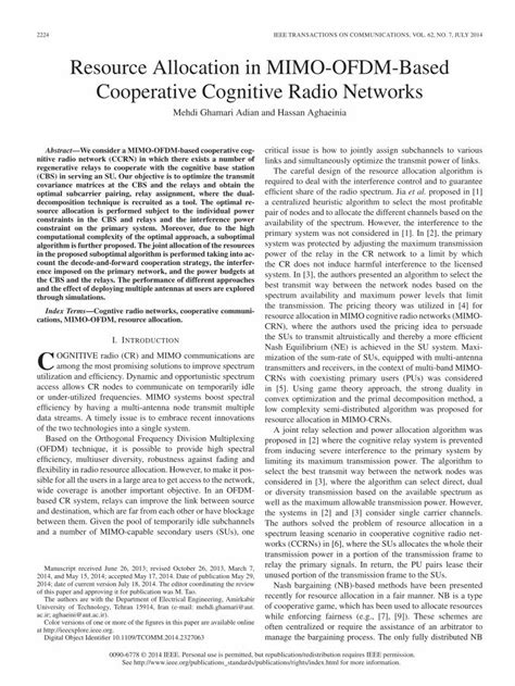 pdf resource allocation in mimo ofdm based cooperative cognitive