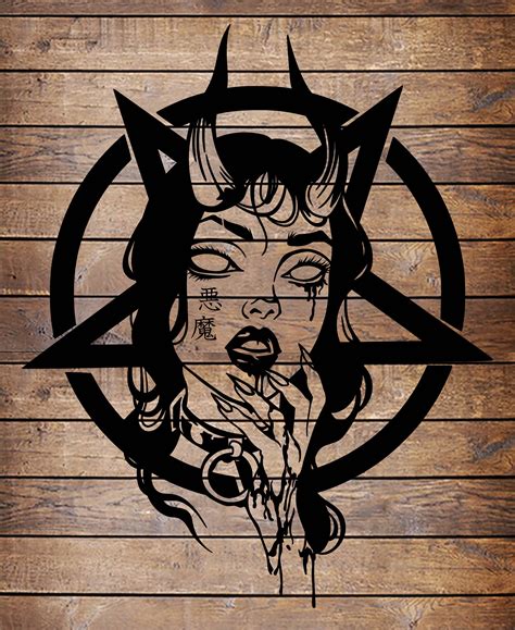 Svgpng Devil Girl Cool Tattoo Horror Stencil For Cricut Etsy Canada