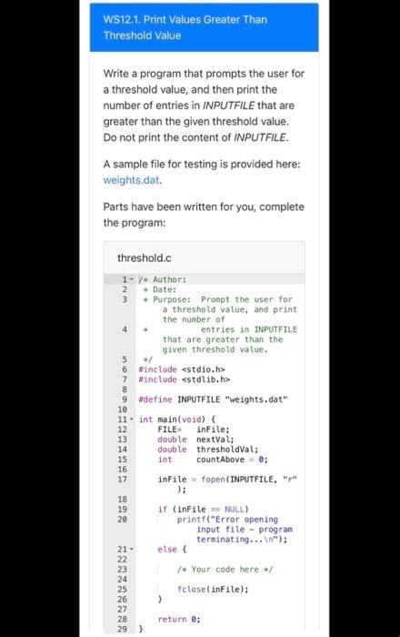 Solved Ws121 Print Values Greater Than Threshold Value