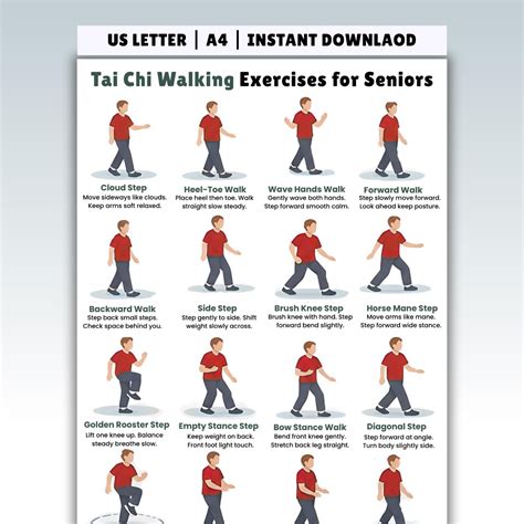 Printable Tai Chi Walking For Seniors Tai Chi Walking Chart Tai Chi Walking Exercise Chart