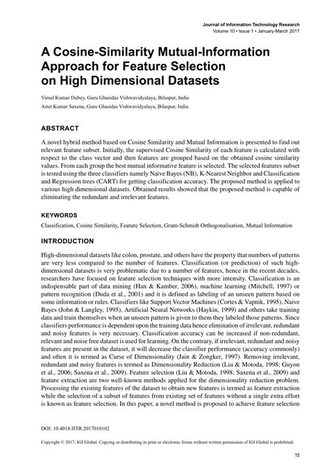 Pdf A Cosine Similarity Mutual Information Approach For Feature Selection On High Dimensional