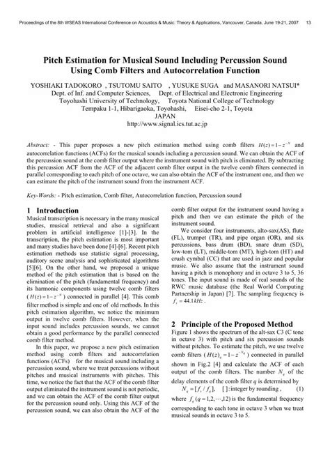 Pdf Pitch Estimation For Musical Sound Including Percussion